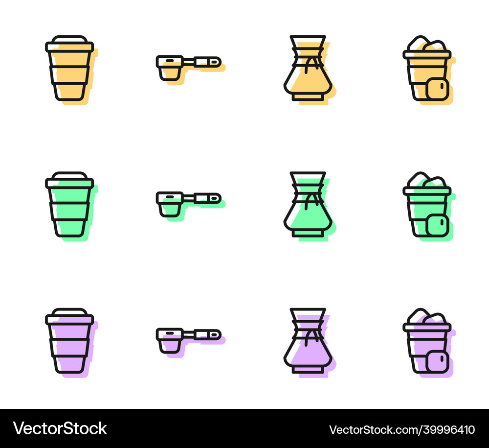 Set line pour over coffee maker coffee cup to go Vector Image