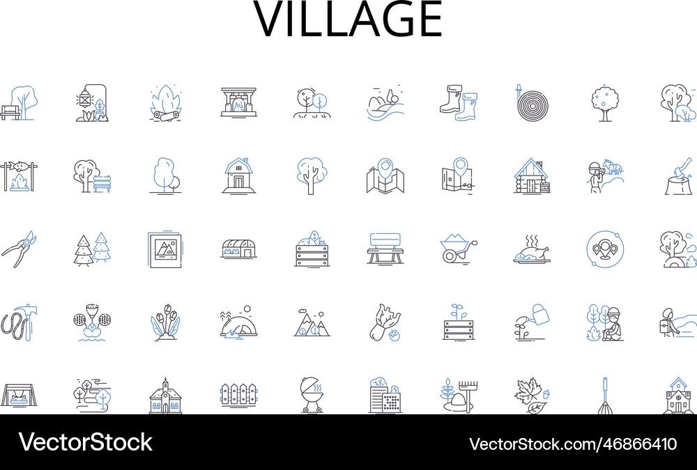 Village line icons collection certification Vector Image