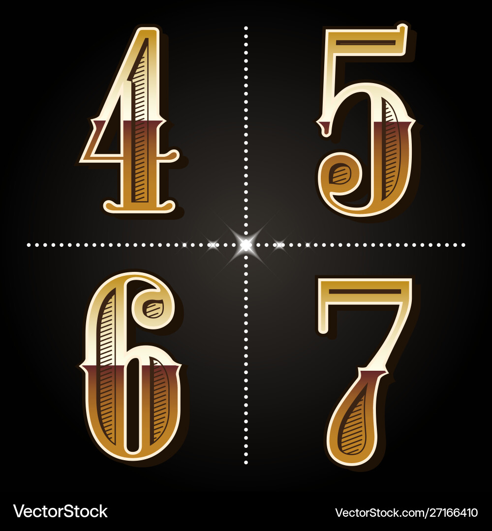 Western gradient alphabet letters vintage numbers Vector Image