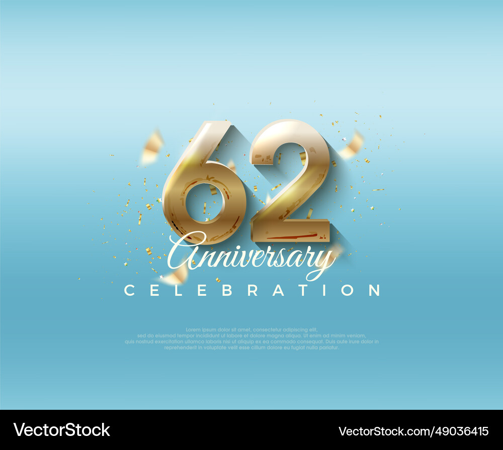 62nd anniversary number with elegant Royalty Free Vector