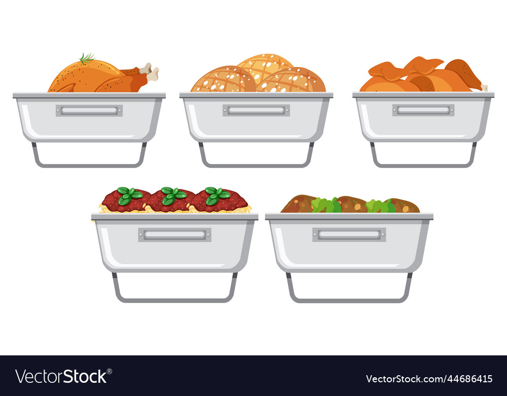 Buffet trays with foods set Royalty Free Vector Image