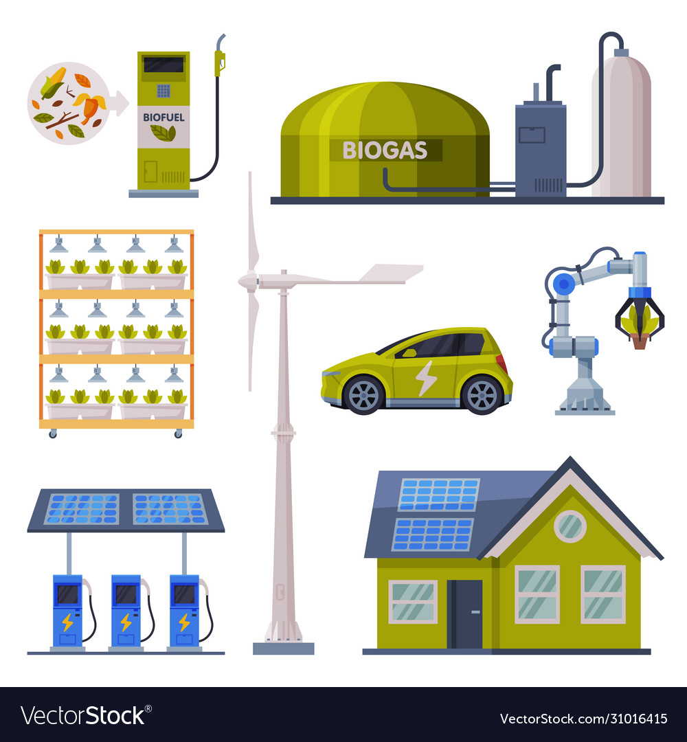 Eco friendly technologies collection green energy Vector Image