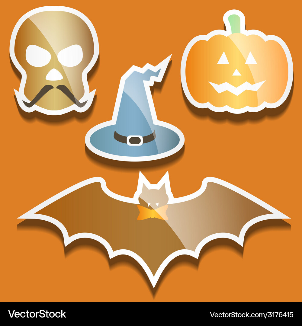 Flat scull pumpkin hat and bat Royalty Free Vector Image