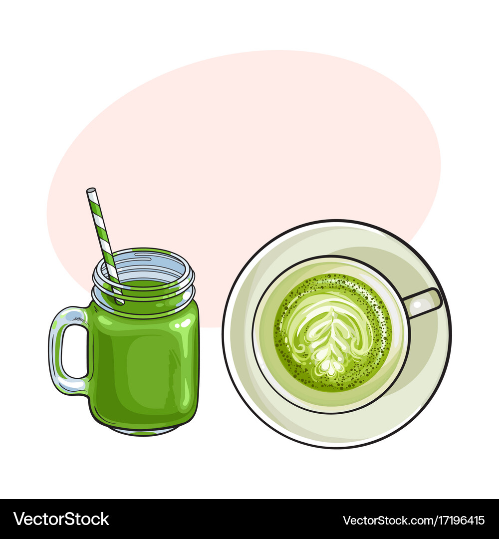 Matcha green tea latte and smoothie drinks Vector Image
