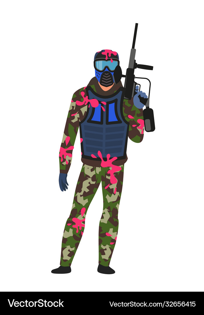Paintball player in standing position on white Vector Image
