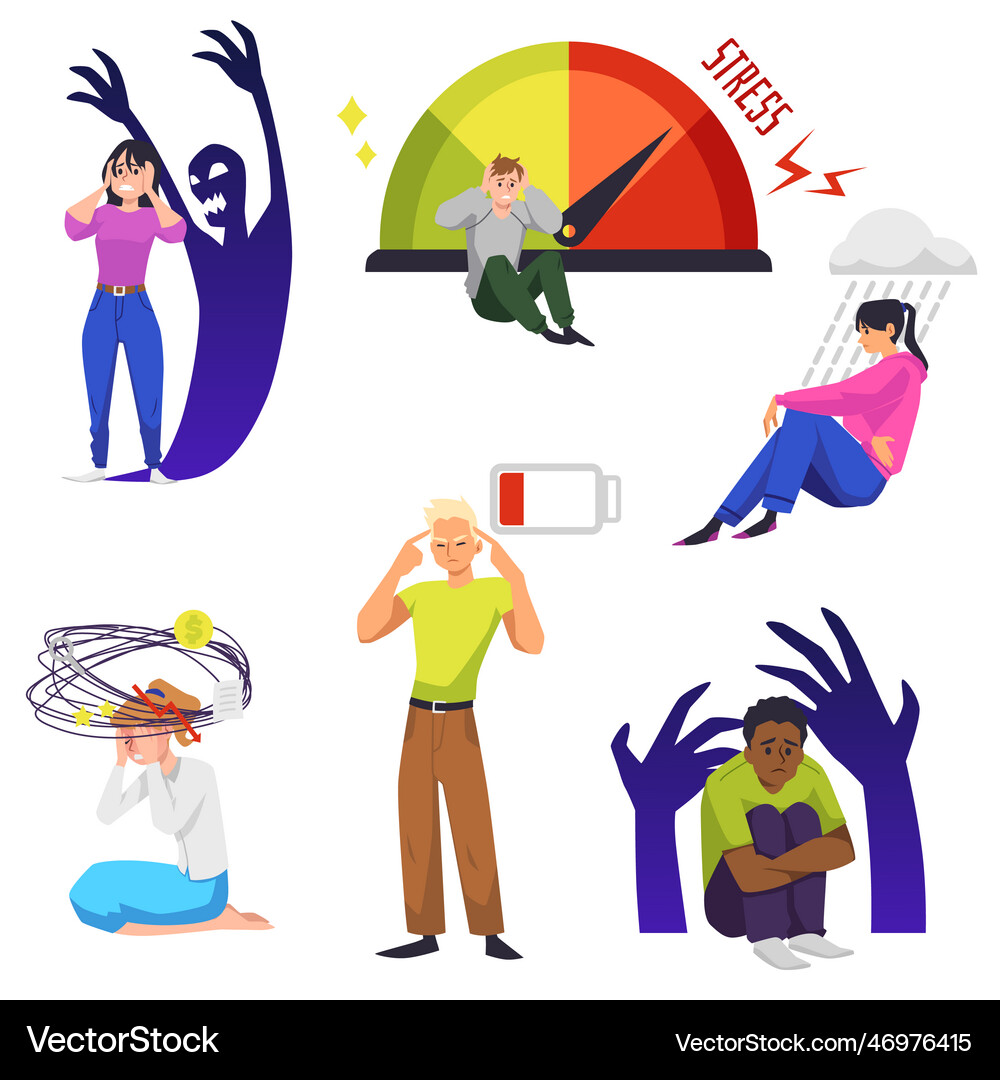 Set of stressed people flat style Royalty Free Vector Image
