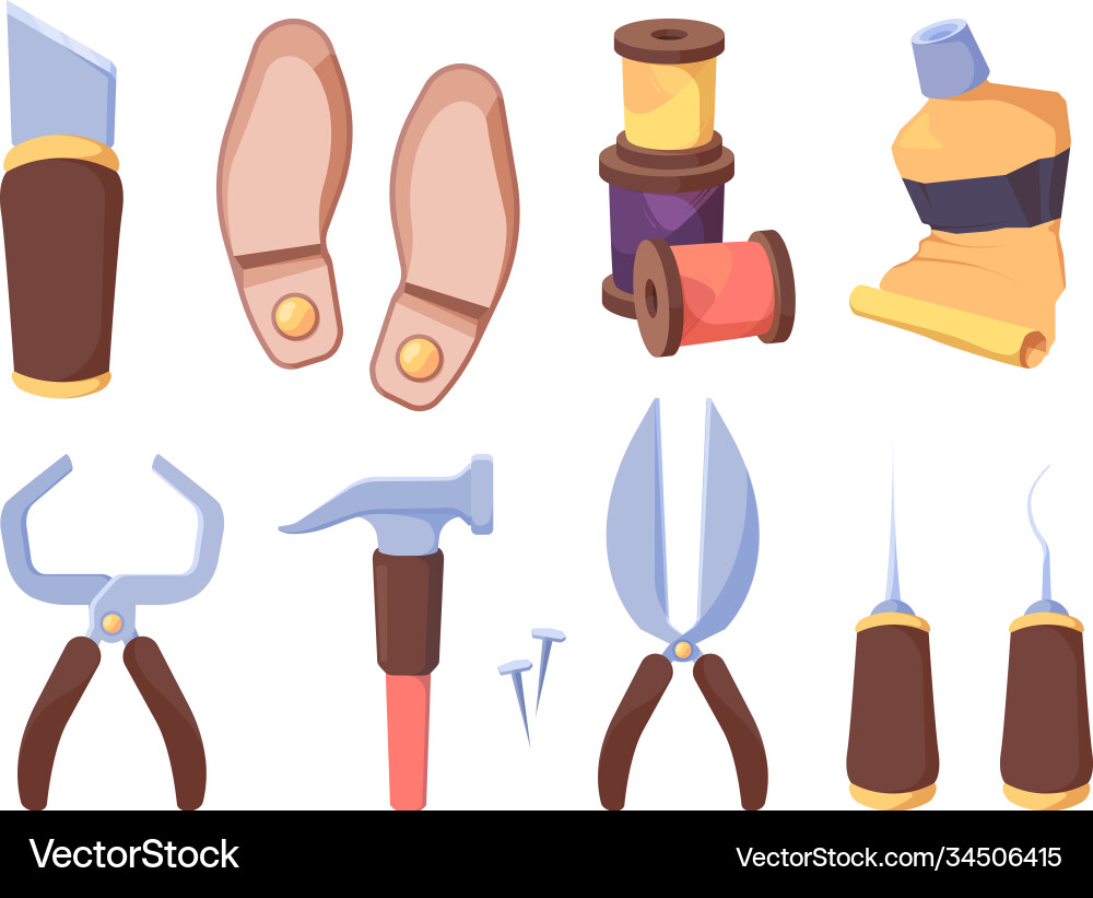Shoe workshop tools set tube glue and sharp awl Vector Image