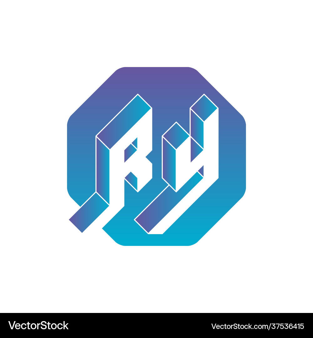 Volume alphabet three-dimension letters r and y Vector Image