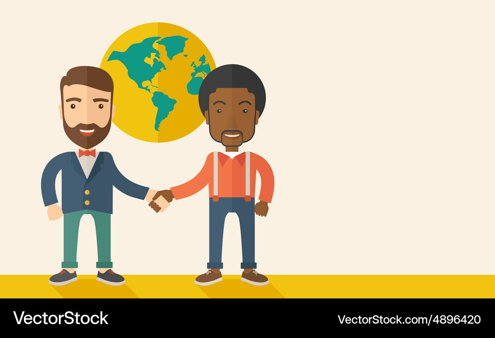American and black guy happily handshaking Vector Image
