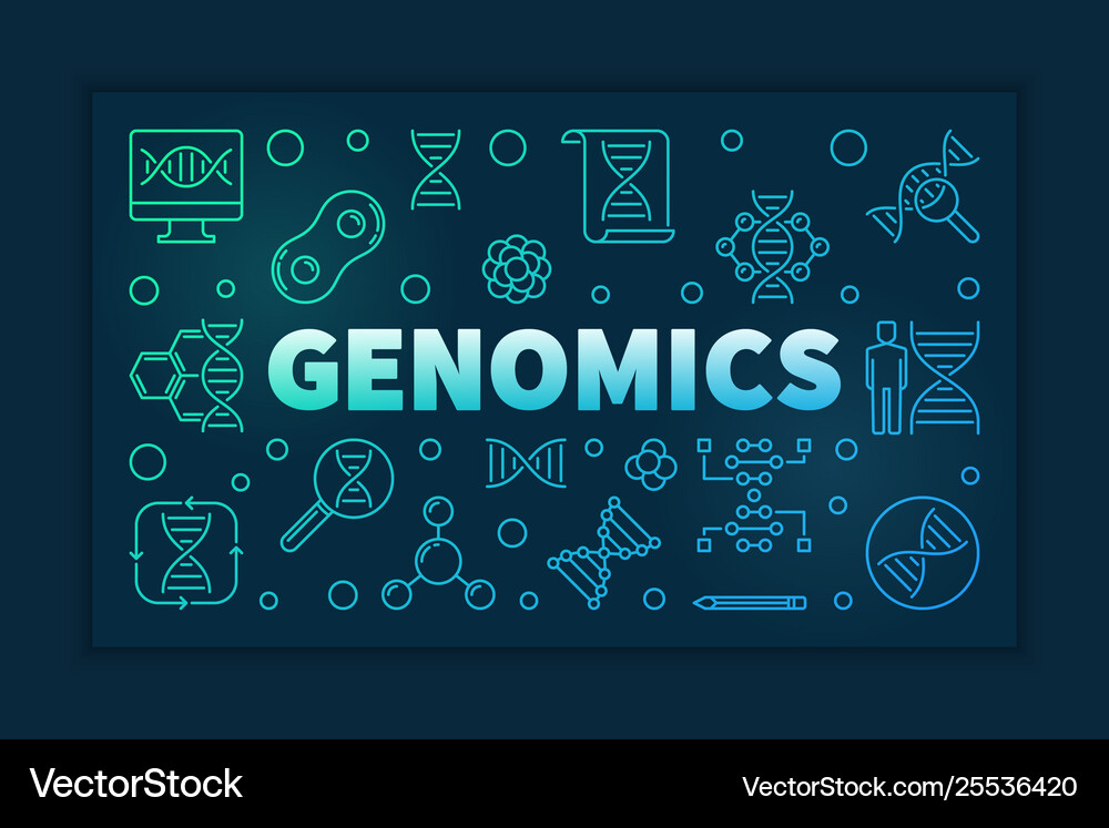 Genomics colorful line banner on dark Royalty Free Vector