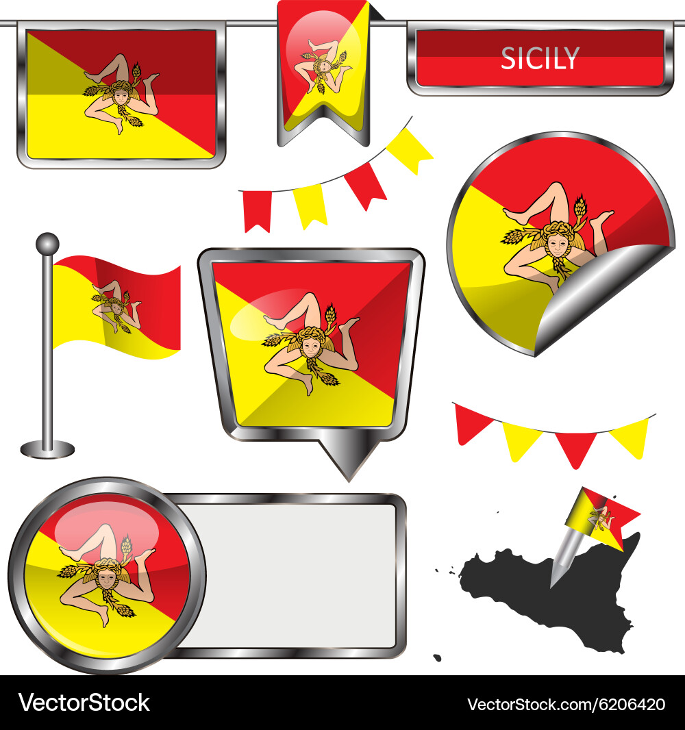 Glossy icons with sicilian flag Royalty Free Vector Image