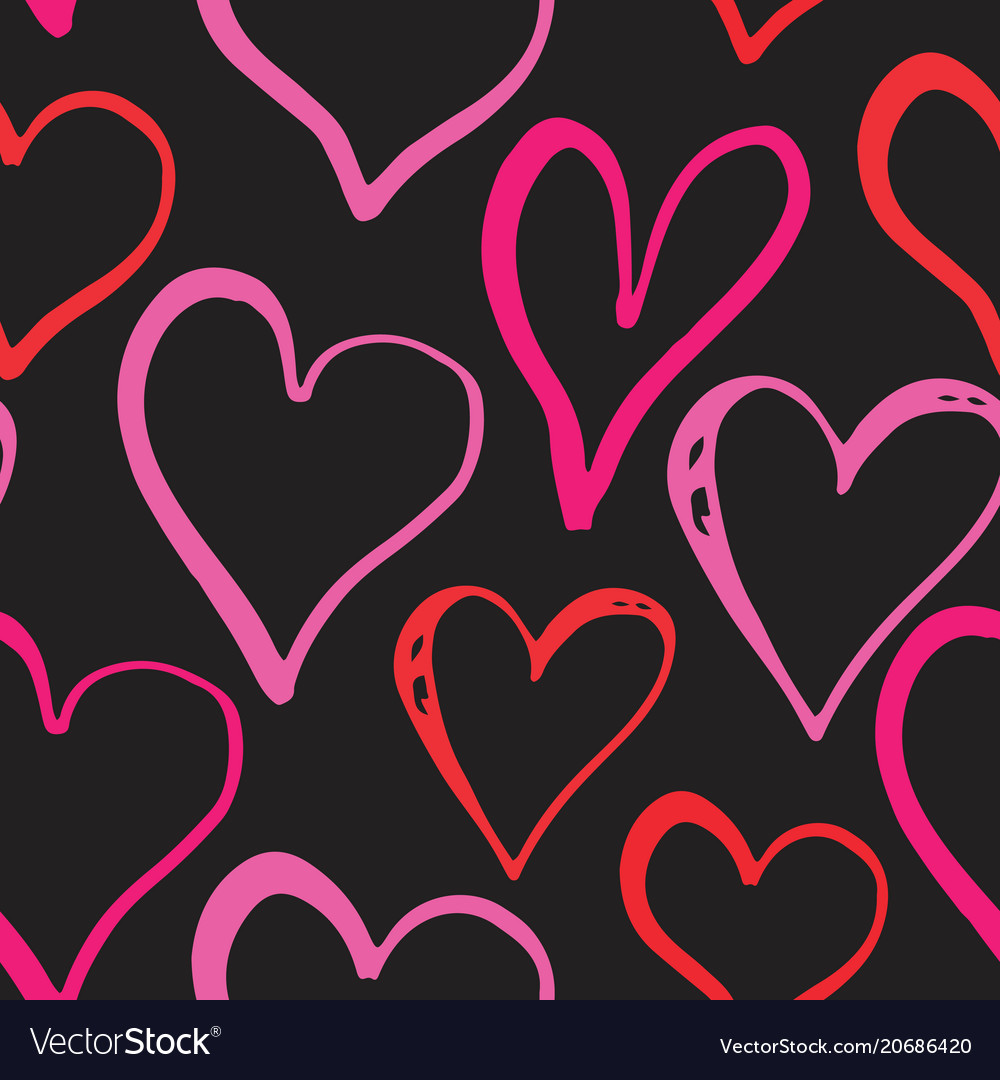 Heart symbol seamless pattern hand drawn sketch Vector Image