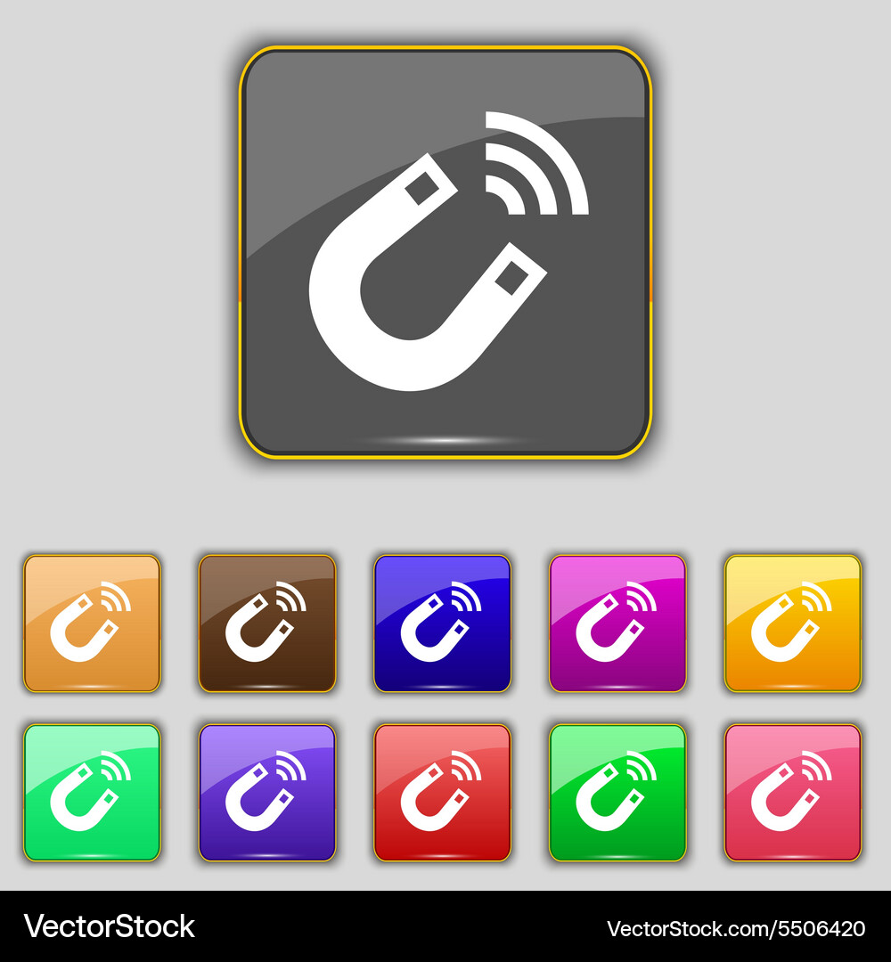 Magnet icon sign set with eleven colored buttons Vector Image