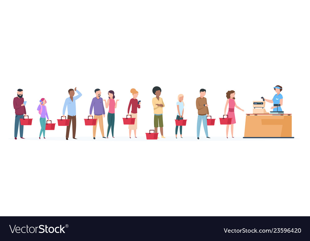 People queue man and woman standing waiting in Vector Image People queue man and woman standing waiting in Vector Image