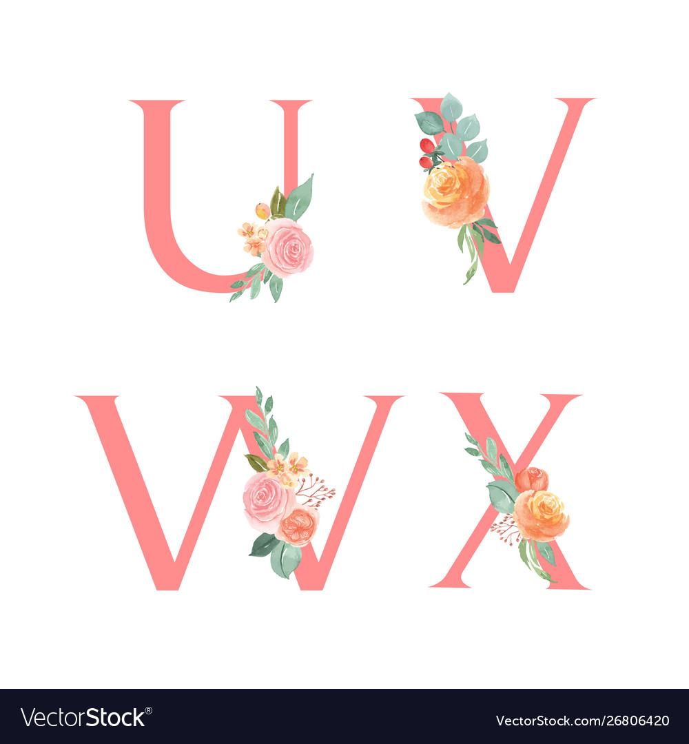 Pink alphabet florals setcollection peach Vector Image