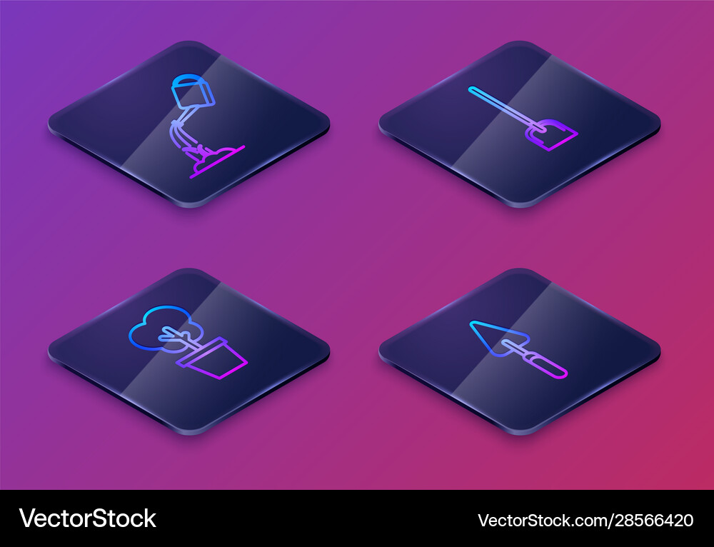 Set isometric line watering can with water tree Vector Image
