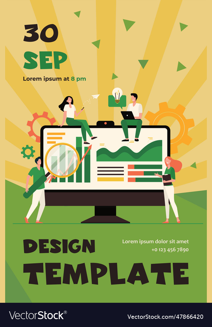 Tiny analysts working with data on dashboard Vector Image