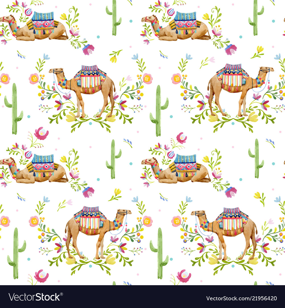Watercolor camel pattern Royalty Free Vector Image