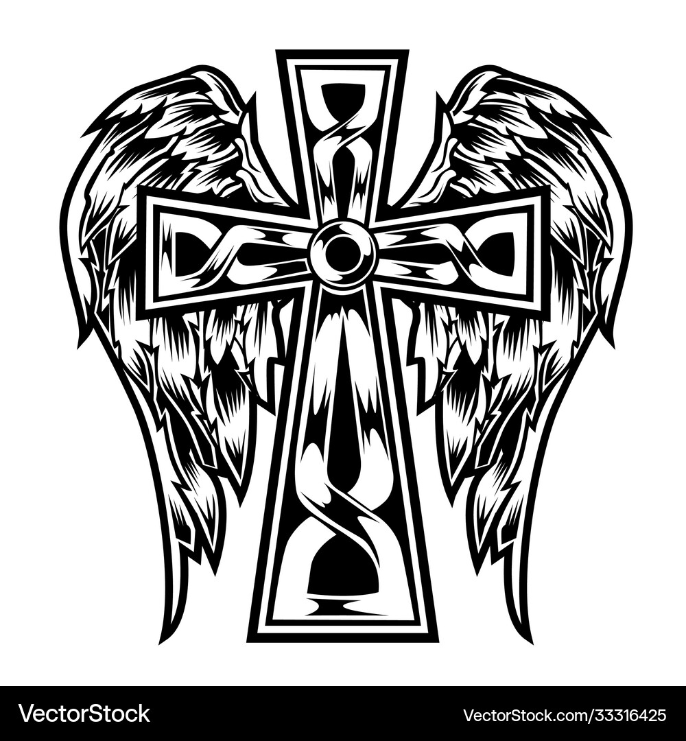 Christian cross wing drawing blak Royalty Free Vector Image