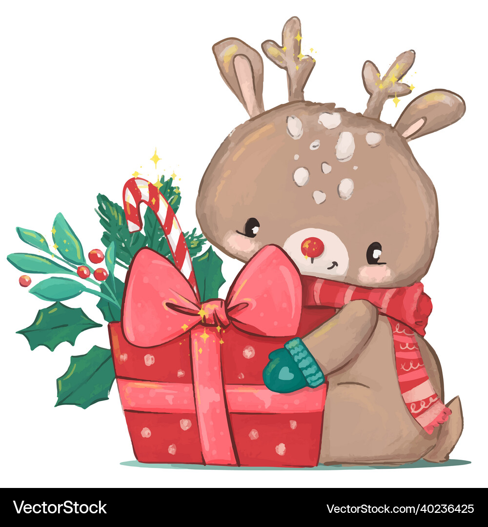 Cute deer with a scarf christmas background Vector Image