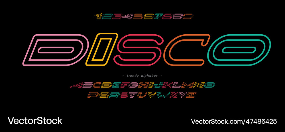 Disco font modern line style trendy Royalty Free Vector