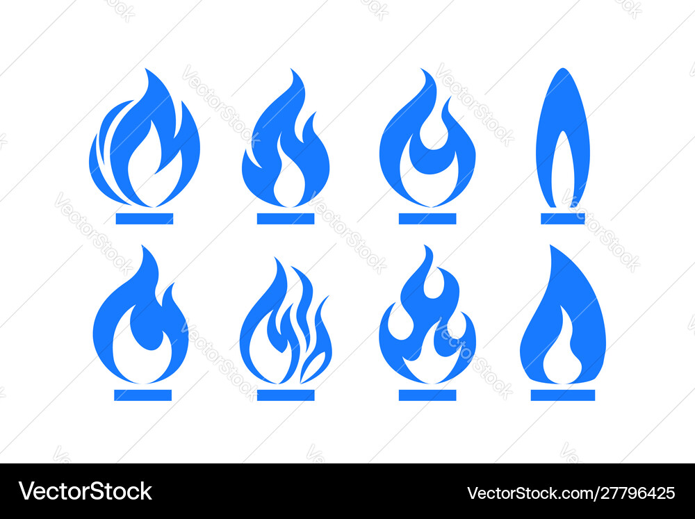 Gas Flame Icon Set - Blue Royalty Free Vector Image