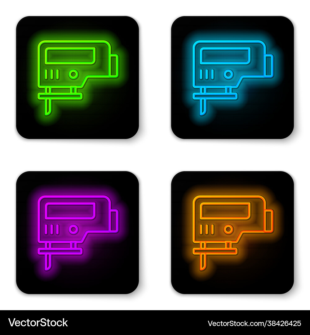Glowing neon line electric jigsaw with steel sharp