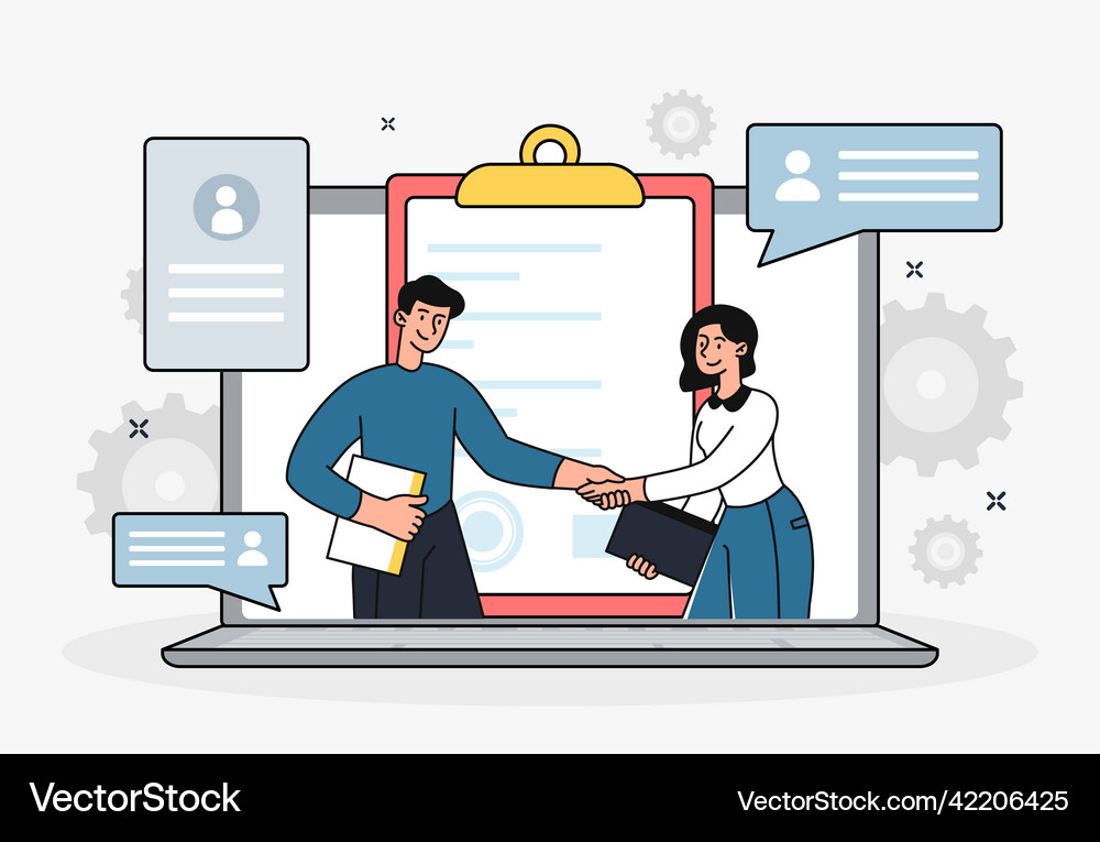Man and woman conclude contract Royalty Free Vector Image