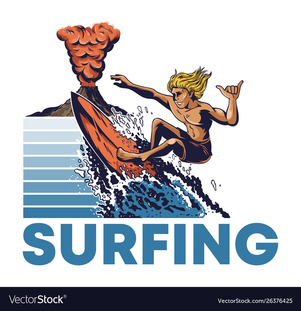 Man extreme surfer riding on big ocean wave Vector Image