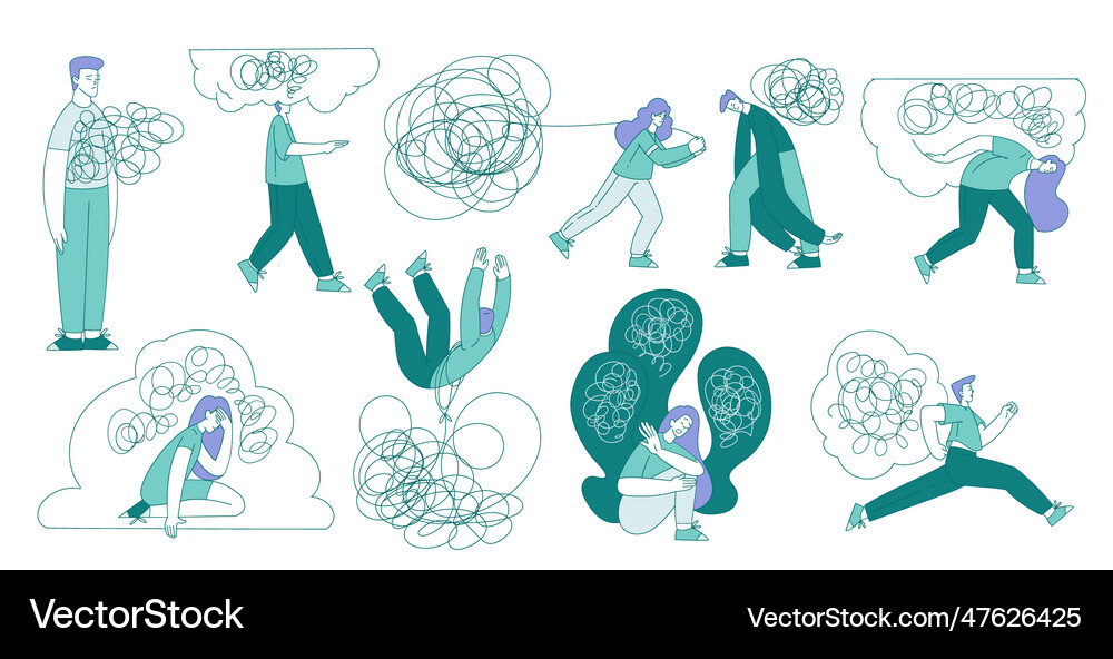 People struggling with clutter of thoughts Vector Image