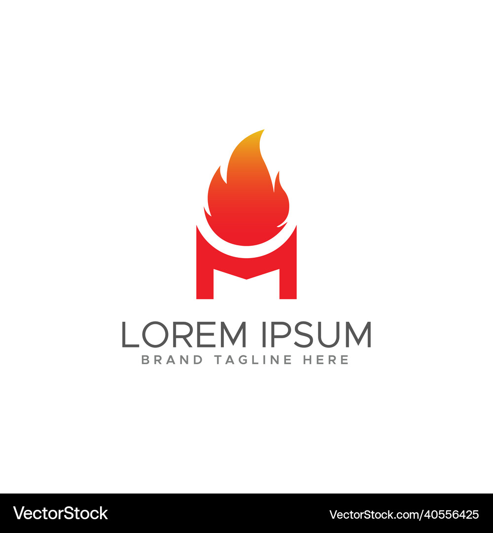 Red letter mo om m burn fire flame logo design Vector Image