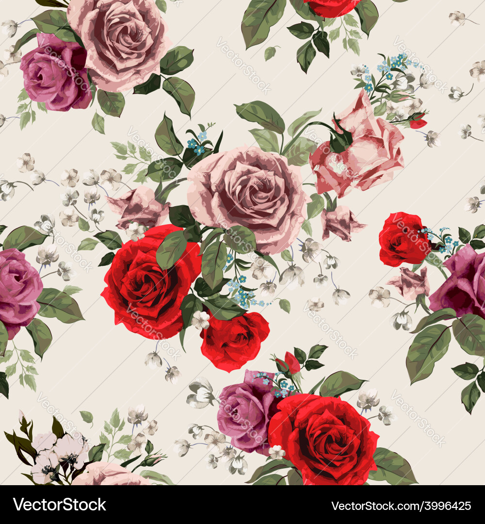 Seamless floral pattern with red and pink roses Vector Image