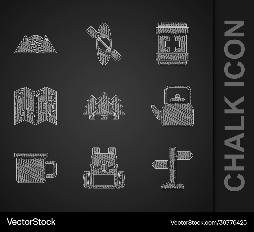 Set forest hiking backpack road traffic signpost Vector Image
