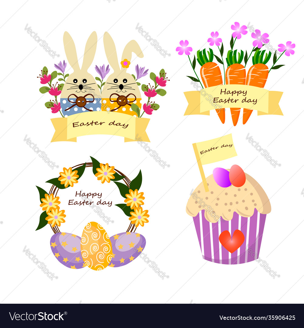 Set with easter bunny easter cake carrots Vector Image