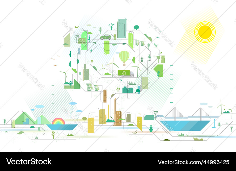 Staggered lines quality city 6 big tree Royalty Free Vector