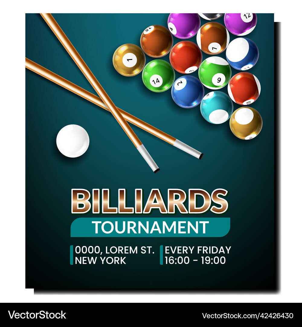 Billiards tournament creative promo poster Vector Image