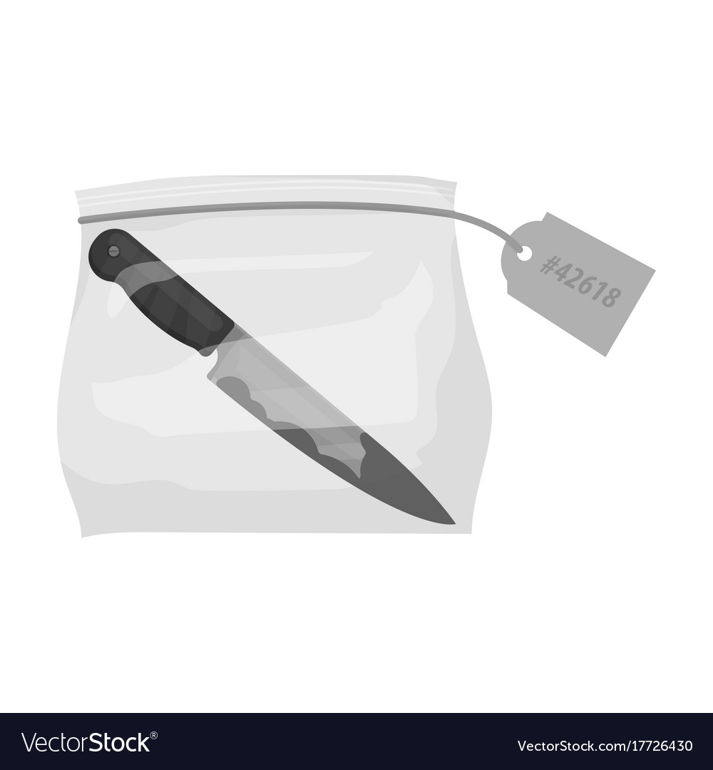 Bloodied knife in the package with a tag Vector Image Bloodied knife in the package with a tag Vector Image