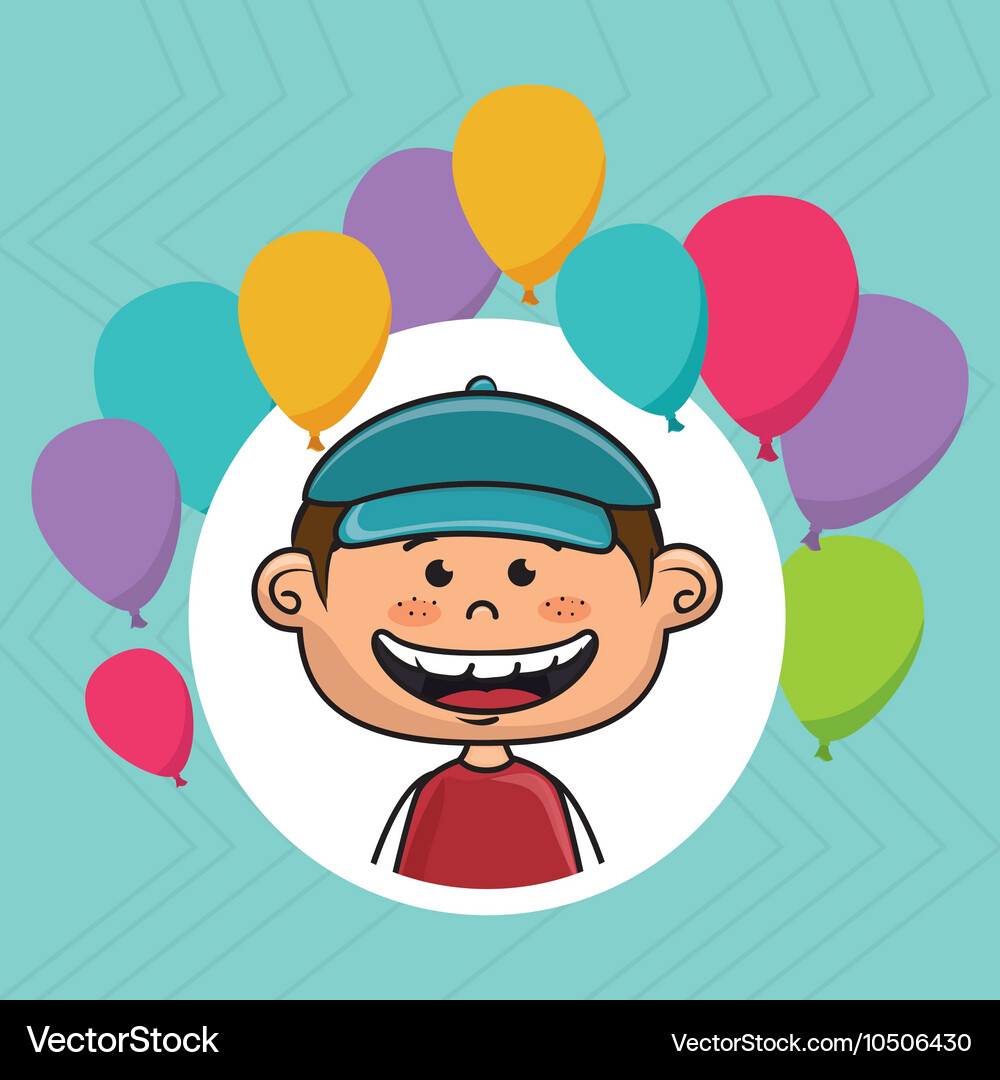 Boy balloons party cartoon Royalty Free Vector Image