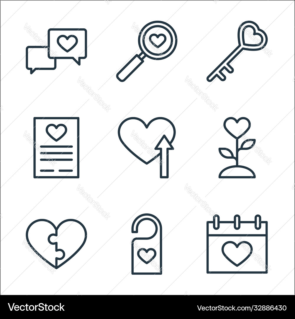 Love line icons linear set quality line set Vector Image