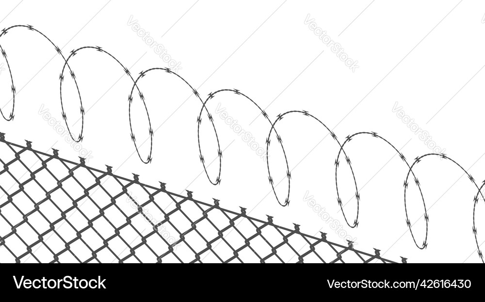 Prison fence net wire and spiral barbed Royalty Free Vector