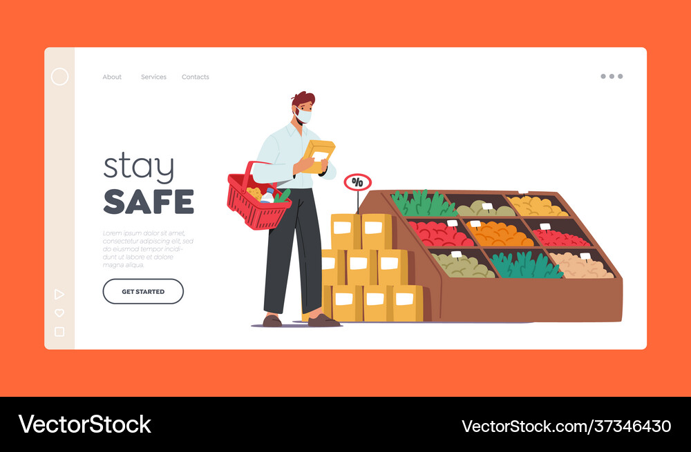 Stay safe landing page template man choose Vector Image