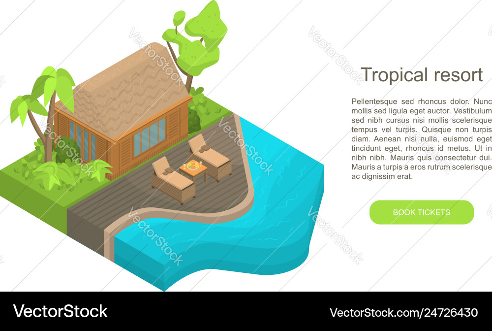 Tropical resort concept banner isometric style Vector Image