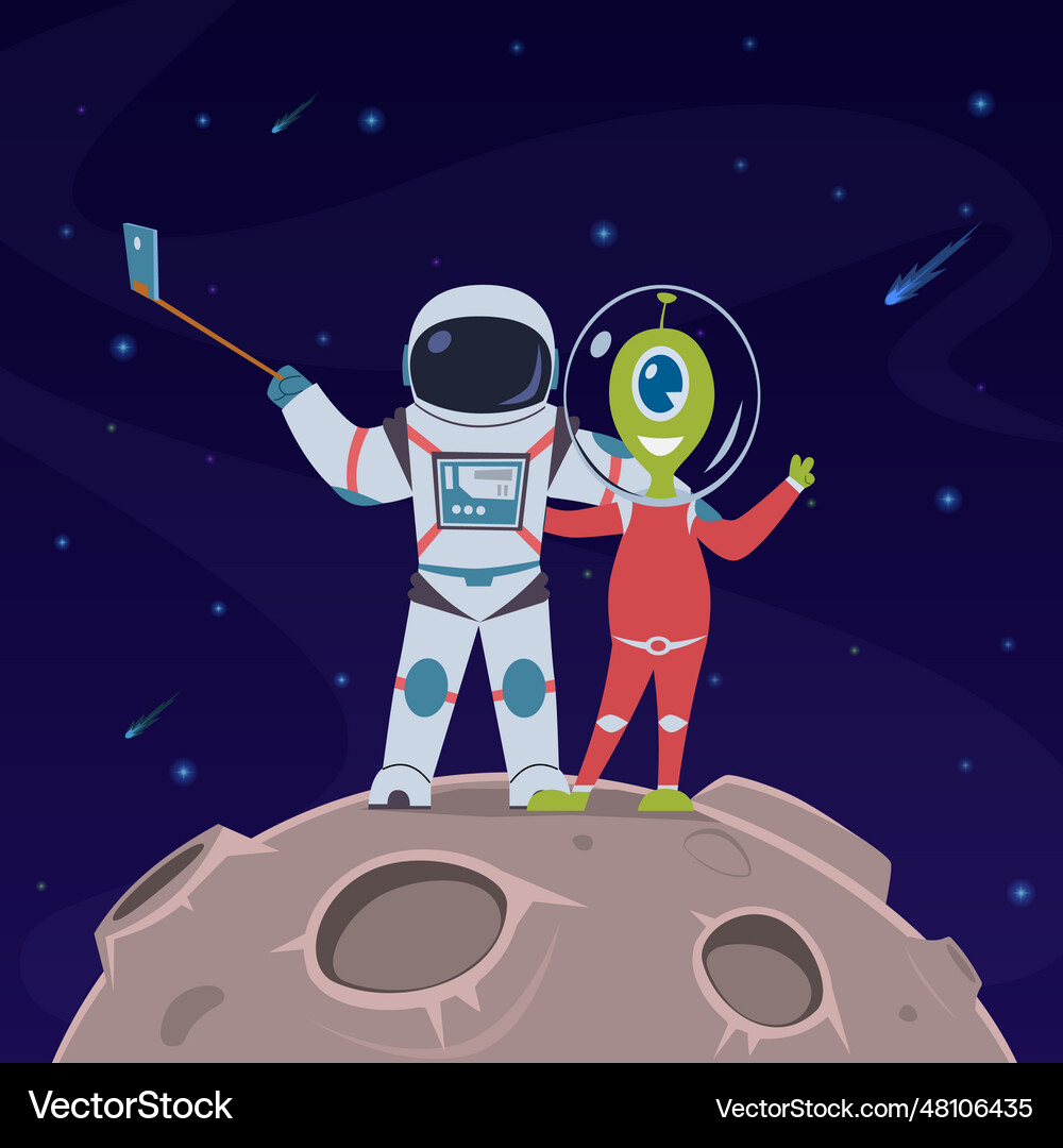 Astronaut and alien selfie friendship between Vector Image
