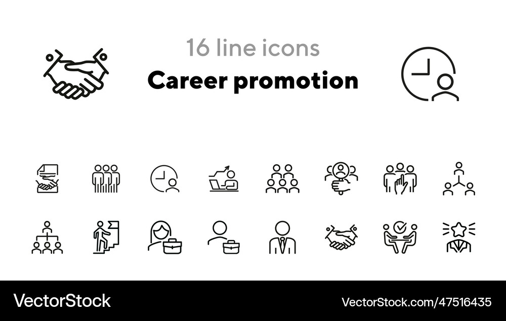 Career promotion line icon set Royalty Free Vector Image