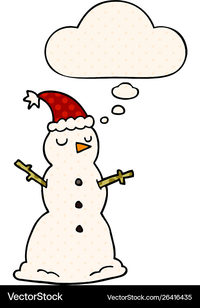 Cartoon snowman and thought bubble in comic book Vector Image