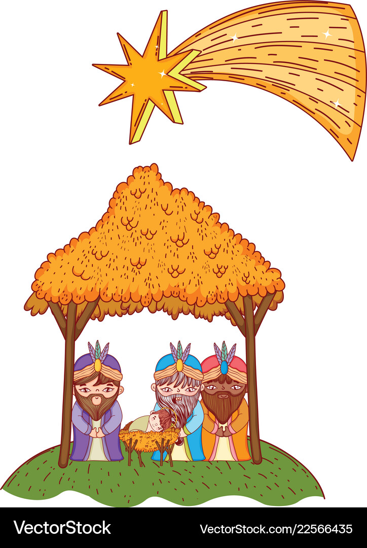 Christmas nativity scene cartoon Royalty Free Vector Image