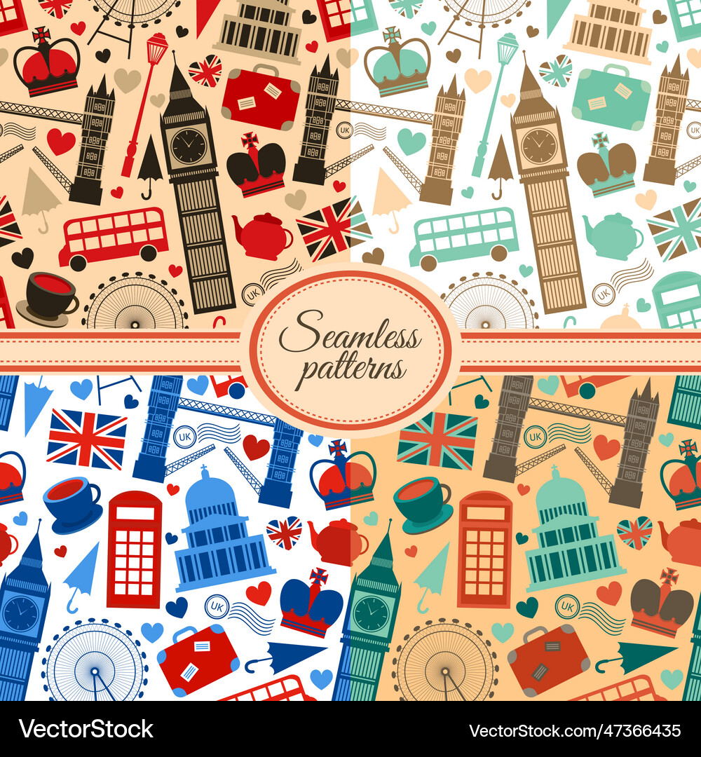 Collection of seamless patterns with london Vector Image