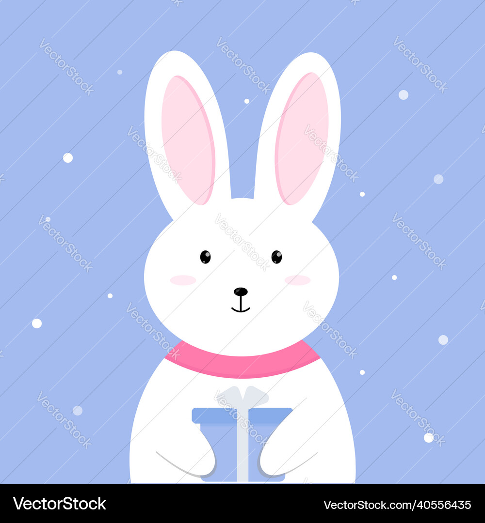 Cute cartoon winter rabbit with a gift Royalty Free Vector