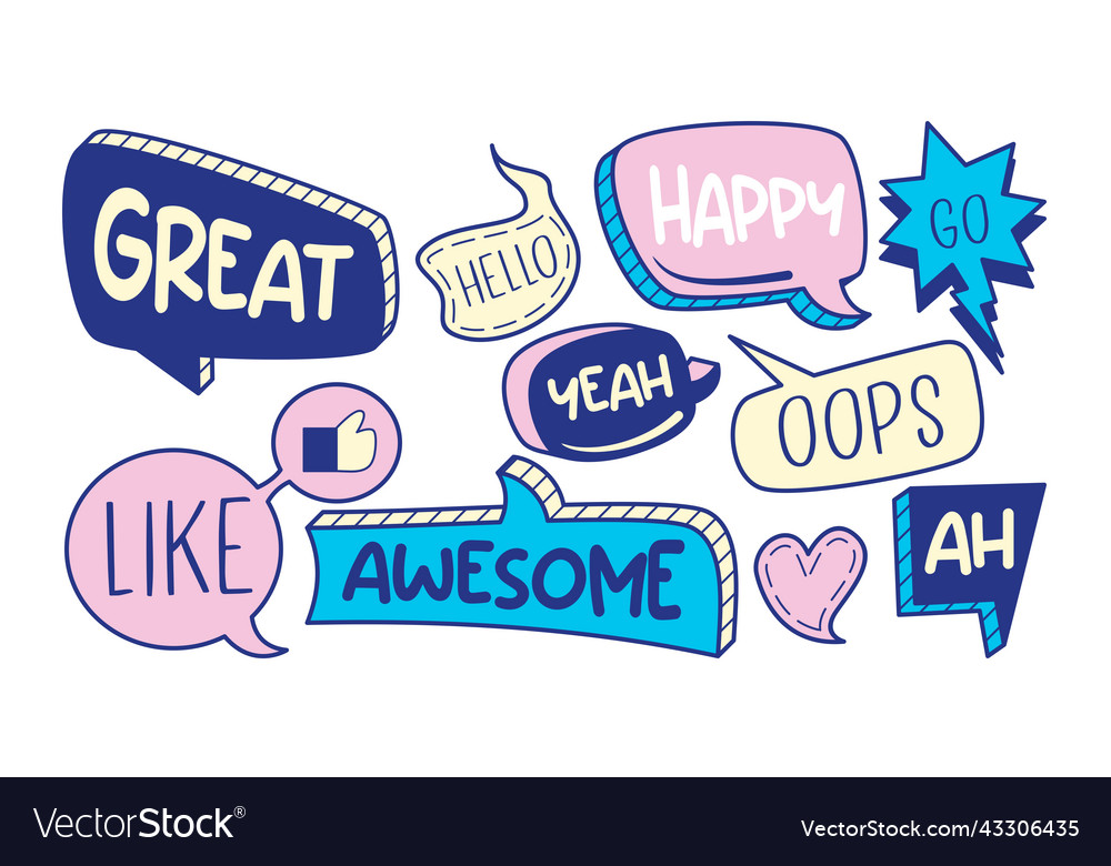 Cute doodle speech bubble colorful set han Vector Image