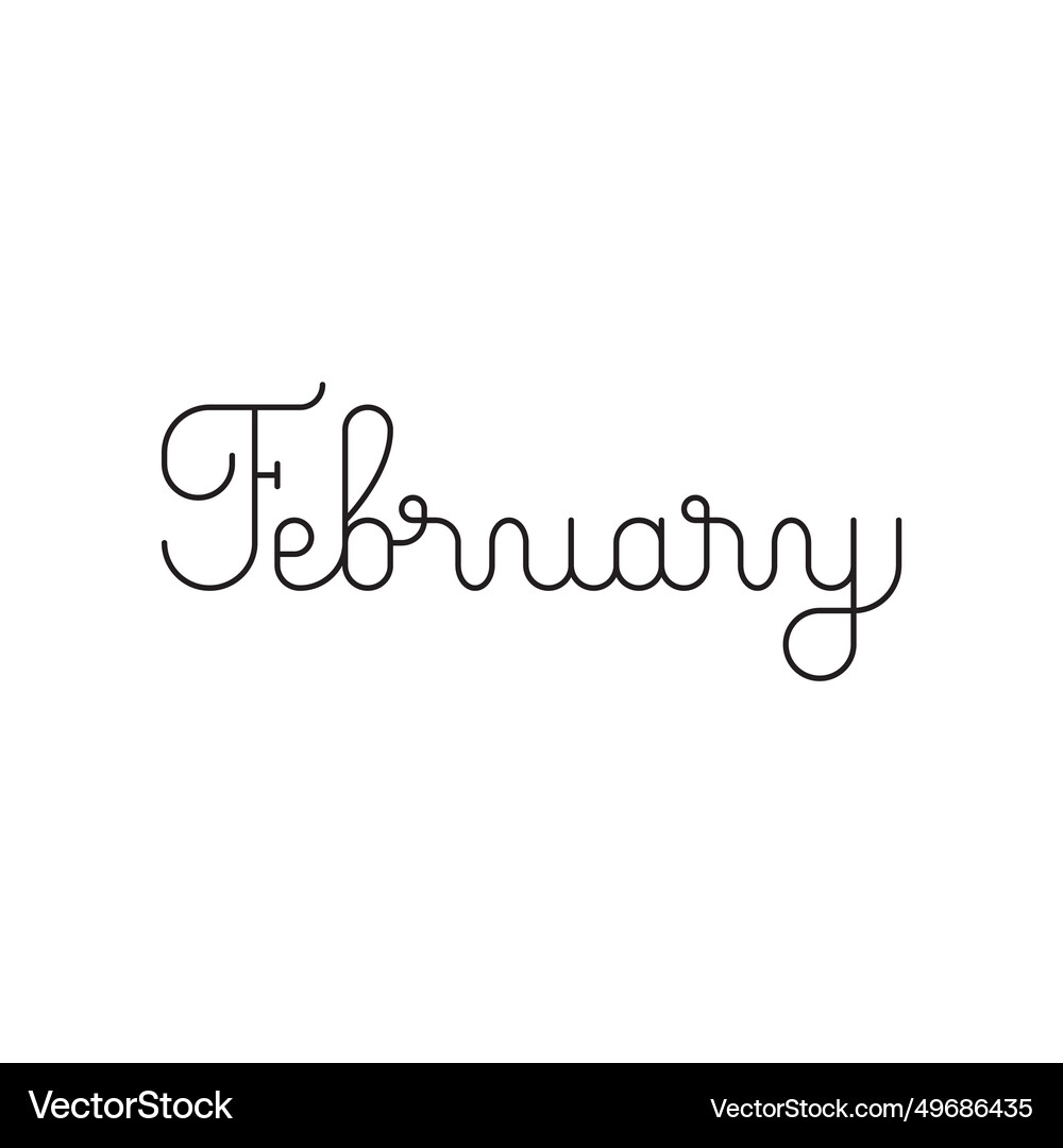 February month monoline outline lettering Vector Image